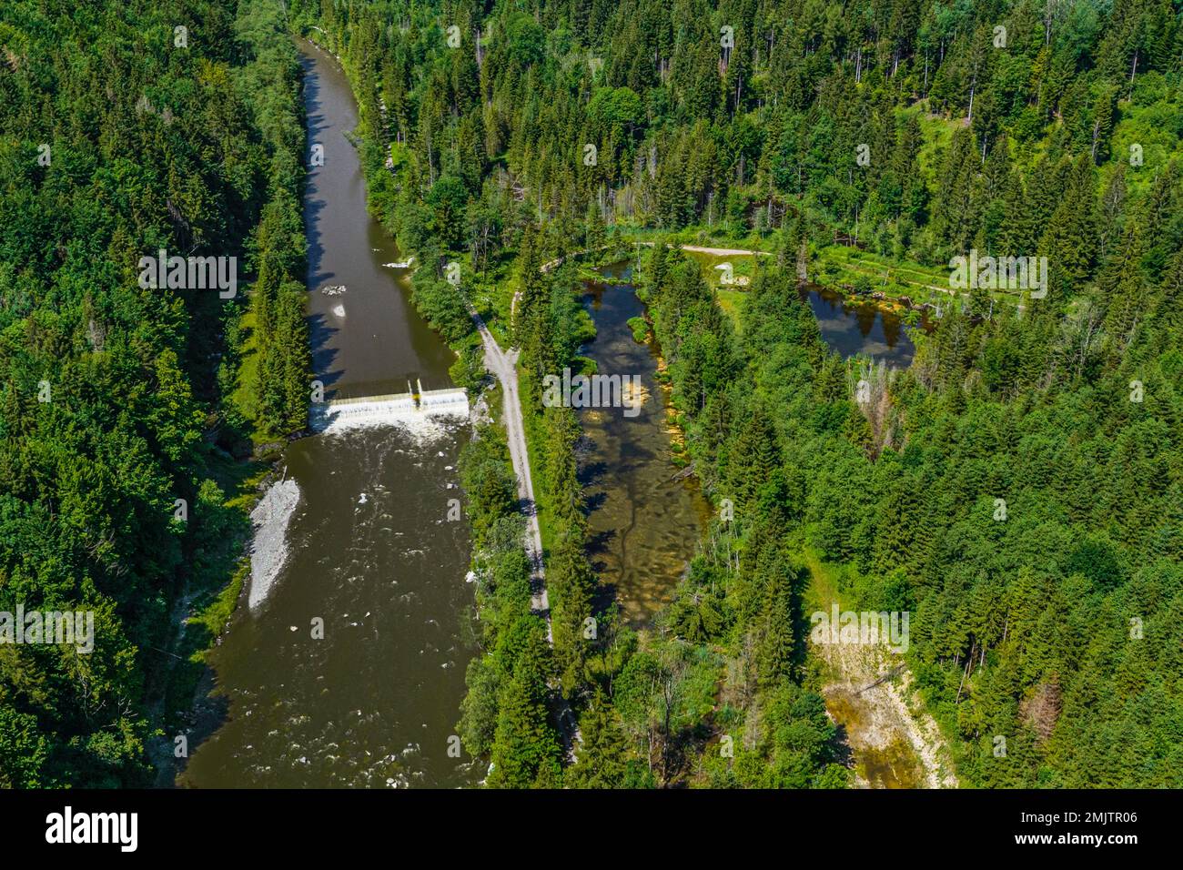 Aerial view to the beautiful nature in the Ammer Gorge between Paiting ...