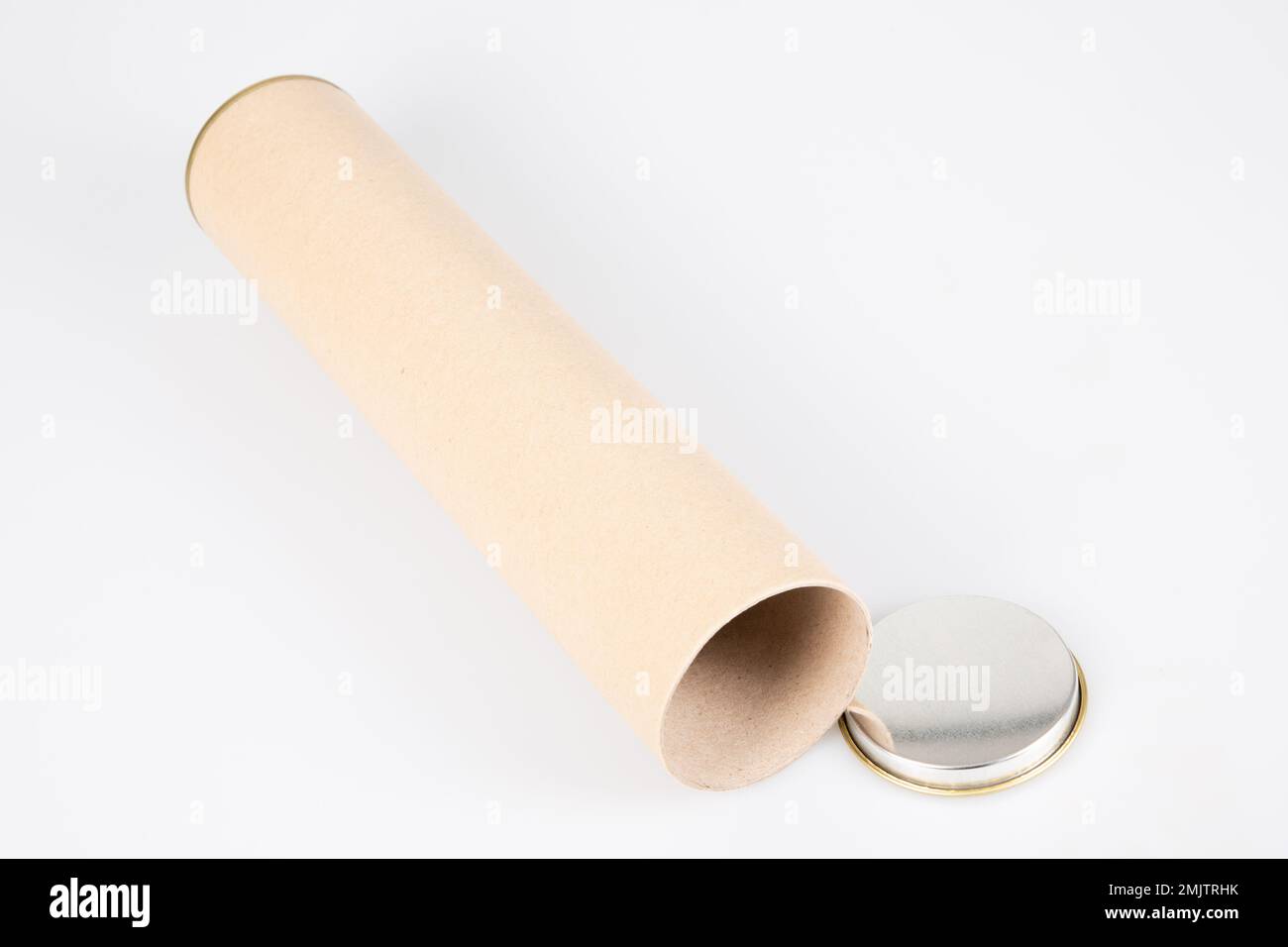 open brown paper tube isolated on white background Stock Photo - Alamy