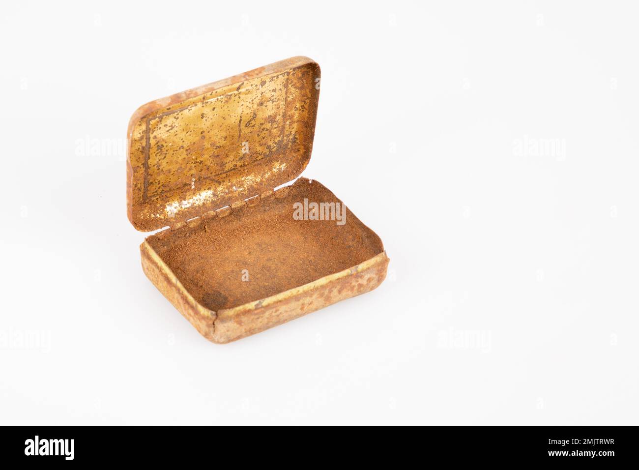 Open steel rusty old metal box Vintage golden color Stock Photo - Alamy