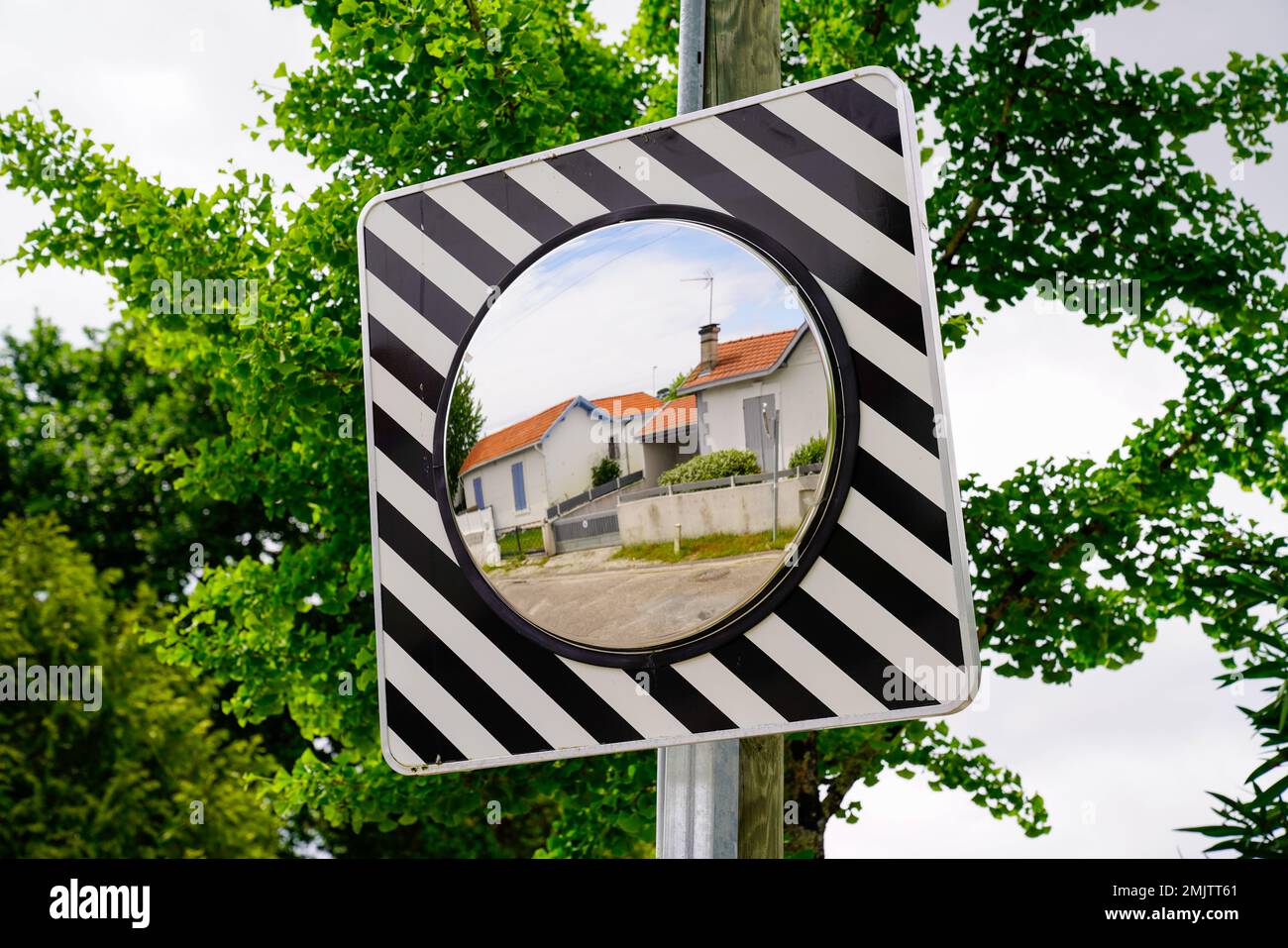 Reflection of street in traffic safety mirror Stock Photo - Alamy