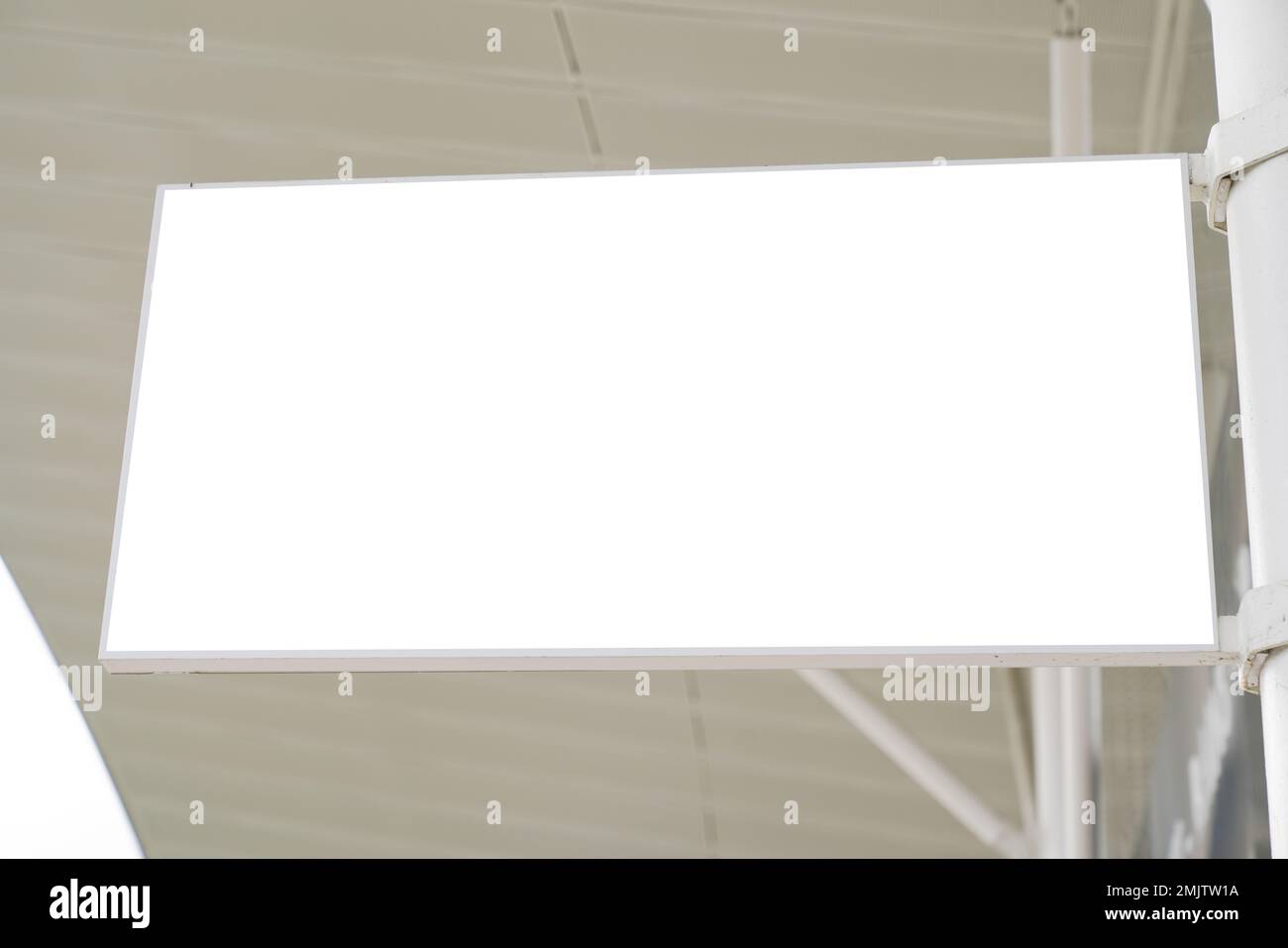 Blank empty white modern store mockup signboard on facade shop wall ...