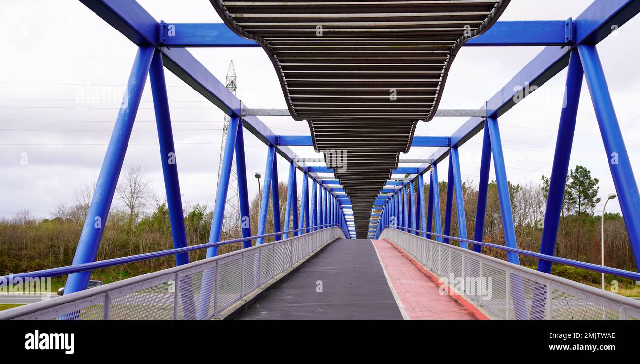 Overground Pedestrian Metal Crossing bridge walkway Modern building ...