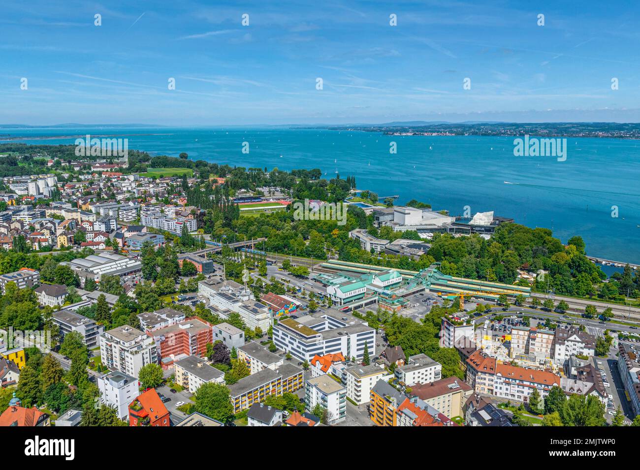 Aerial view to the inner city of Bregenz on Lake Constance, distict ...