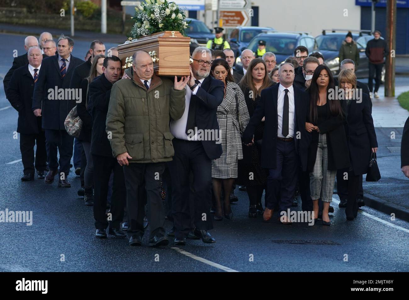 The coffins of Alex and Ann Easton arrive for a Service of Thanksgiving ...