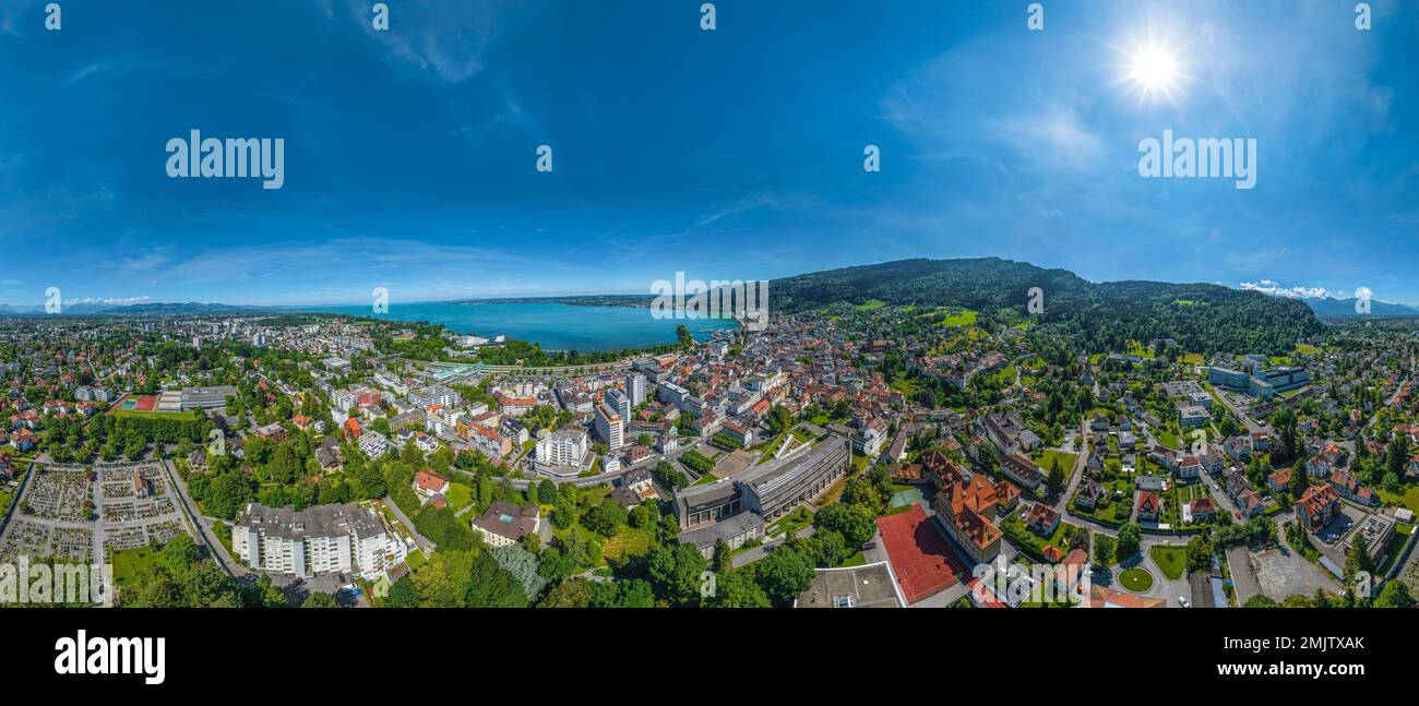 Aerial view to the inner city of Bregenz on Lake Constance, distict ...
