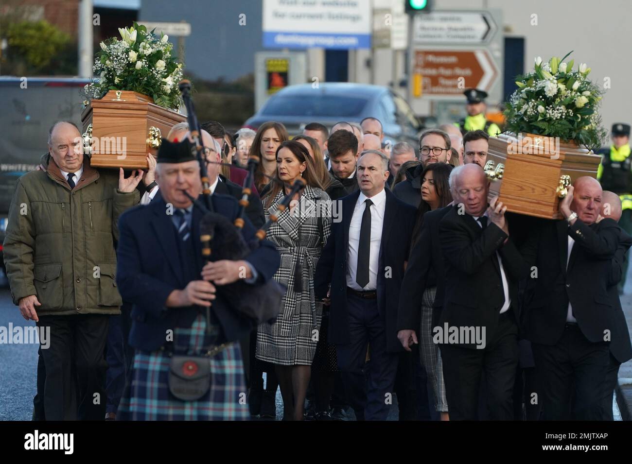 The coffins of Alex and Ann Easton arrive for a Service of Thanksgiving ...