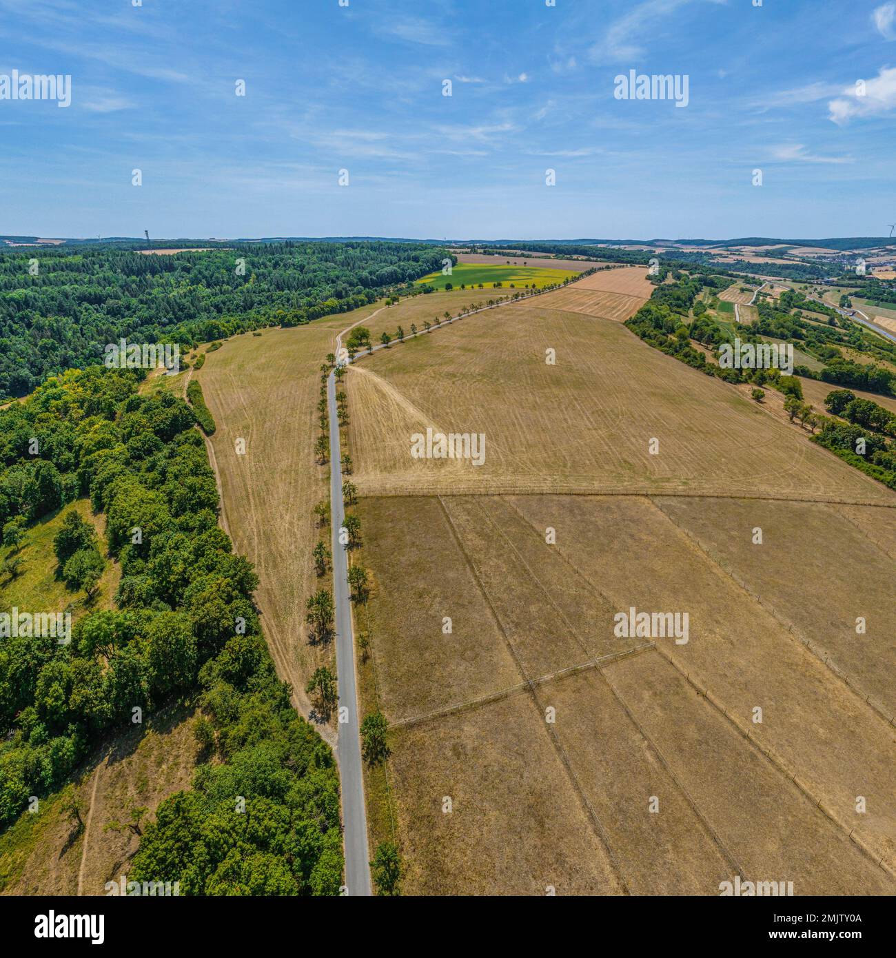 Aerial view to the idyllic region around Igersheim in the Tauber valley ...