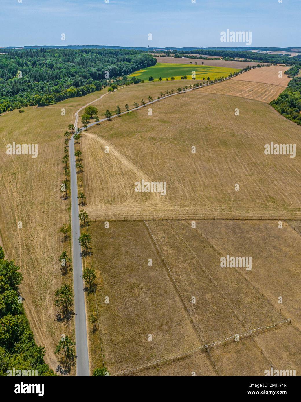 Aerial view to the idyllic region around Igersheim in the Tauber valley ...
