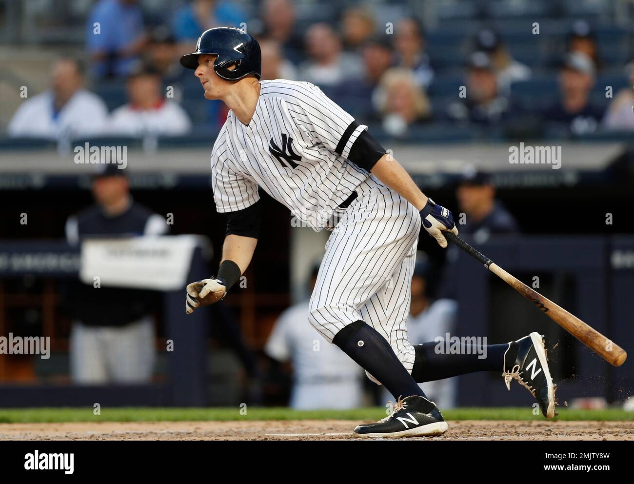 New York Yankees DJ LeMahieu bats in a baseball game against the ...