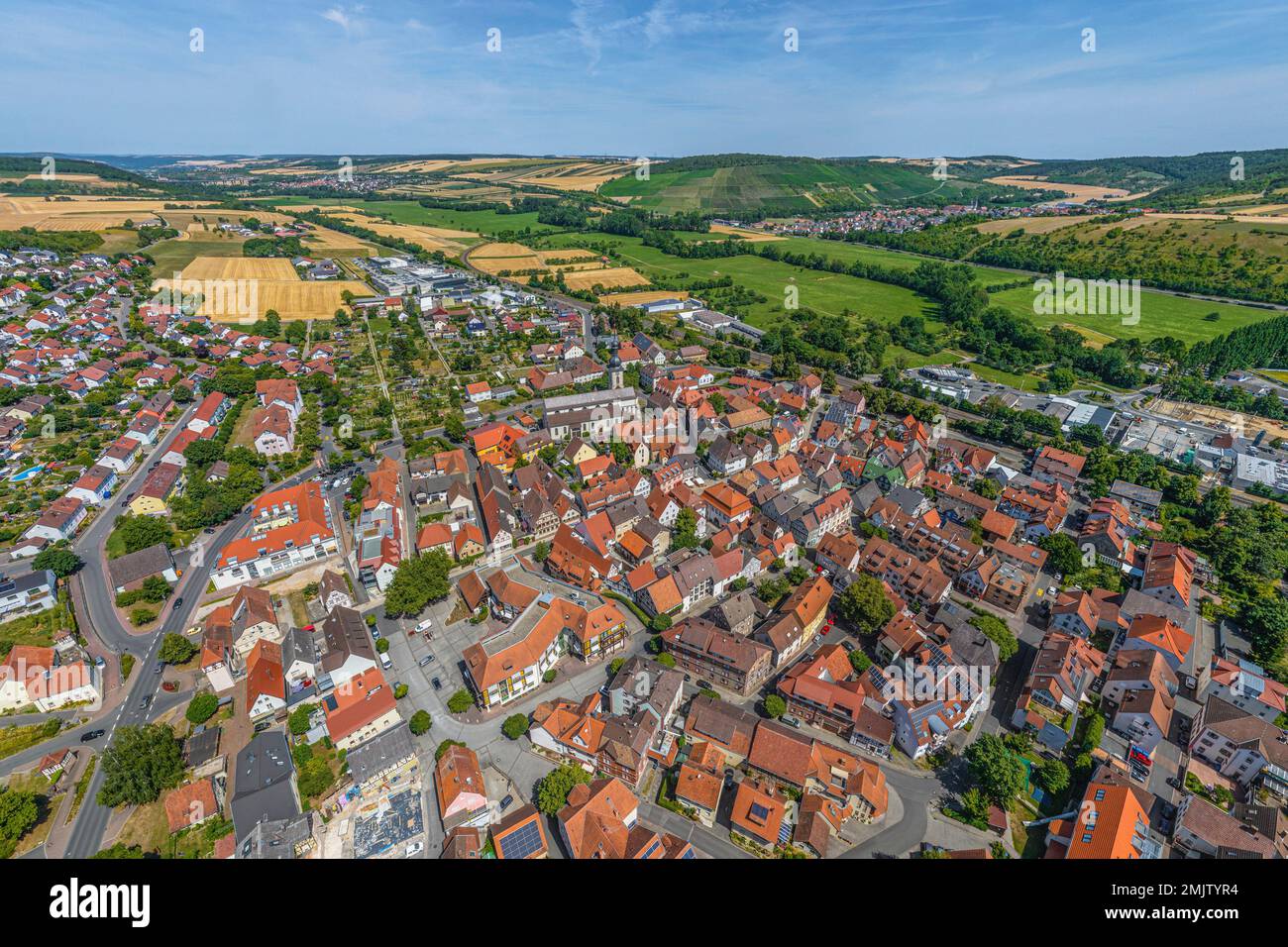The idyllic town called Lauda in the Tauber Valley from above Stock ...