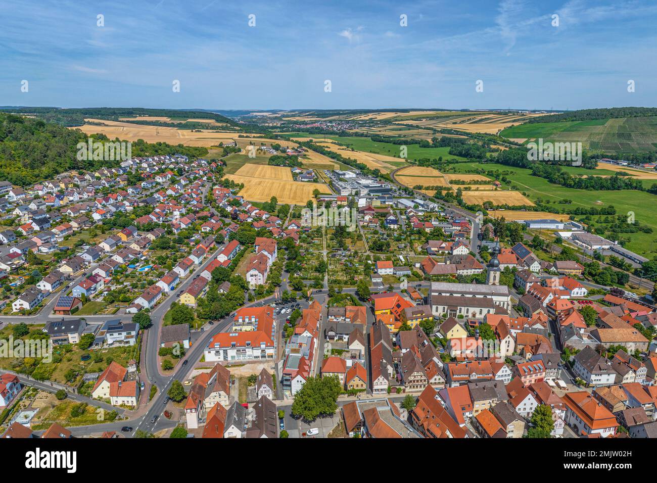 The idyllic town called Lauda in the Tauber Valley from above Stock ...
