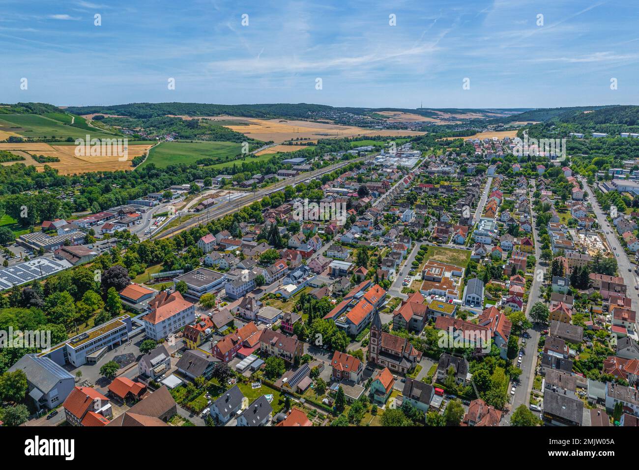 The idyllic town called Lauda in the Tauber Valley from above Stock ...