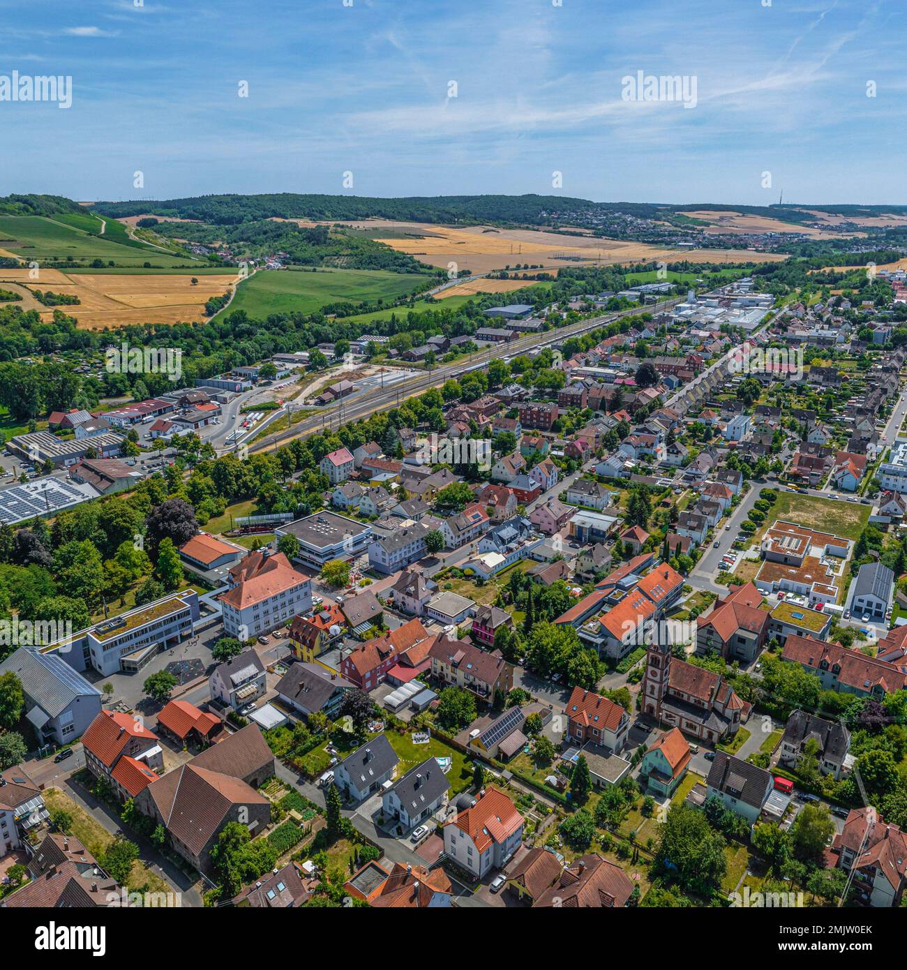 The idyllic town called Lauda in the Tauber Valley from above Stock ...