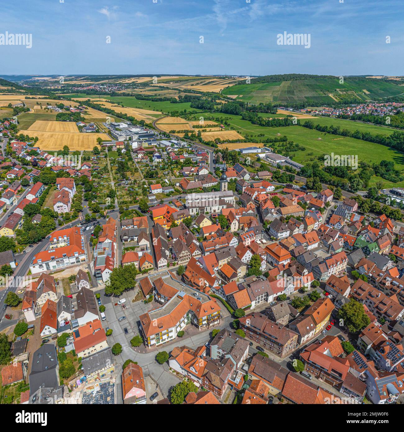 The idyllic town called Lauda in the Tauber Valley from above Stock ...