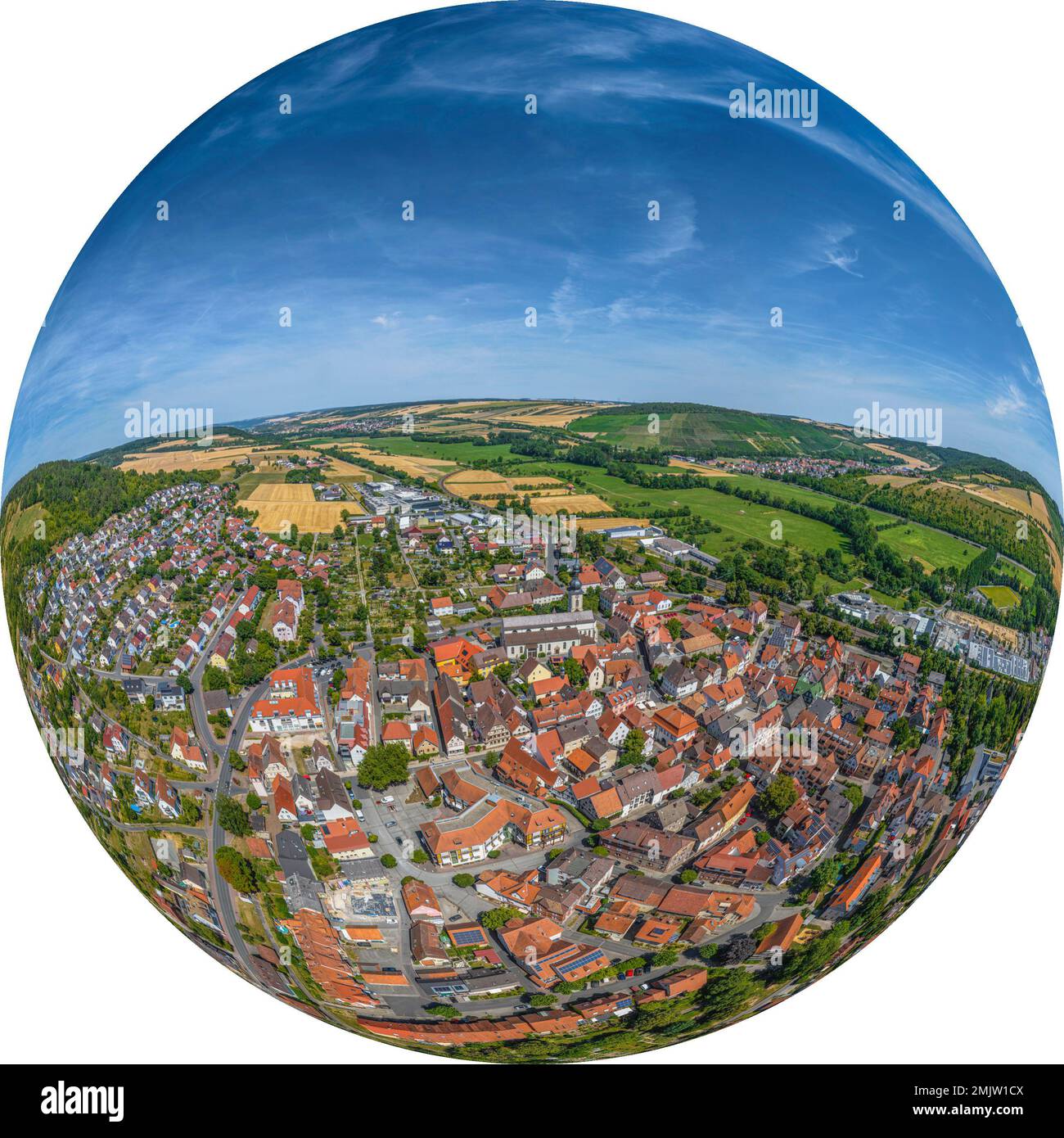 The idyllic town called Lauda in the Tauber Valley from above Stock ...
