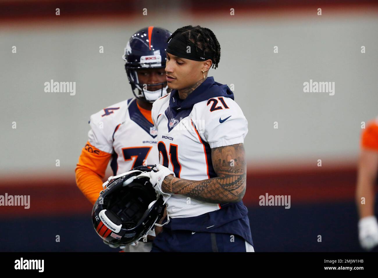 Denver Broncos defensive back Su'a Cravens takes part in drills during ...
