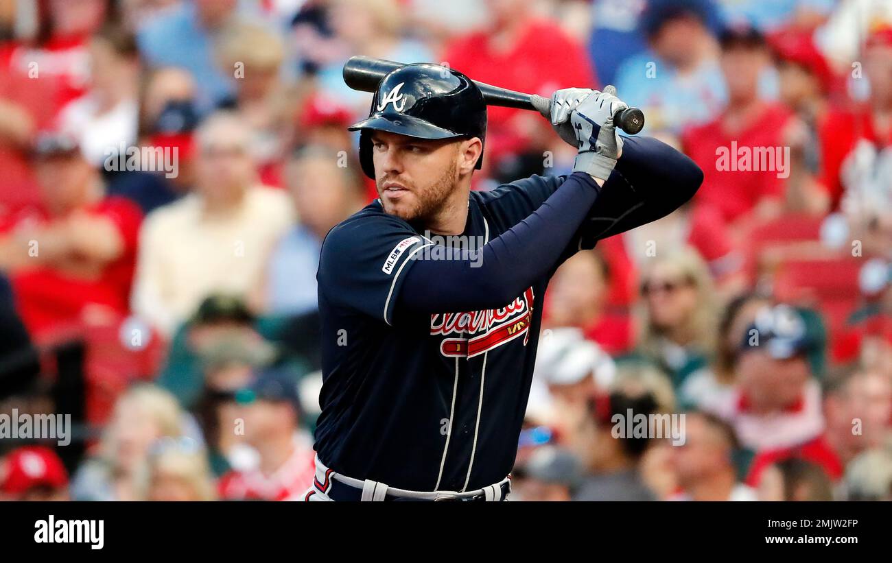 Atlanta Braves' Freddie Freeman bats during the first inning of a ...