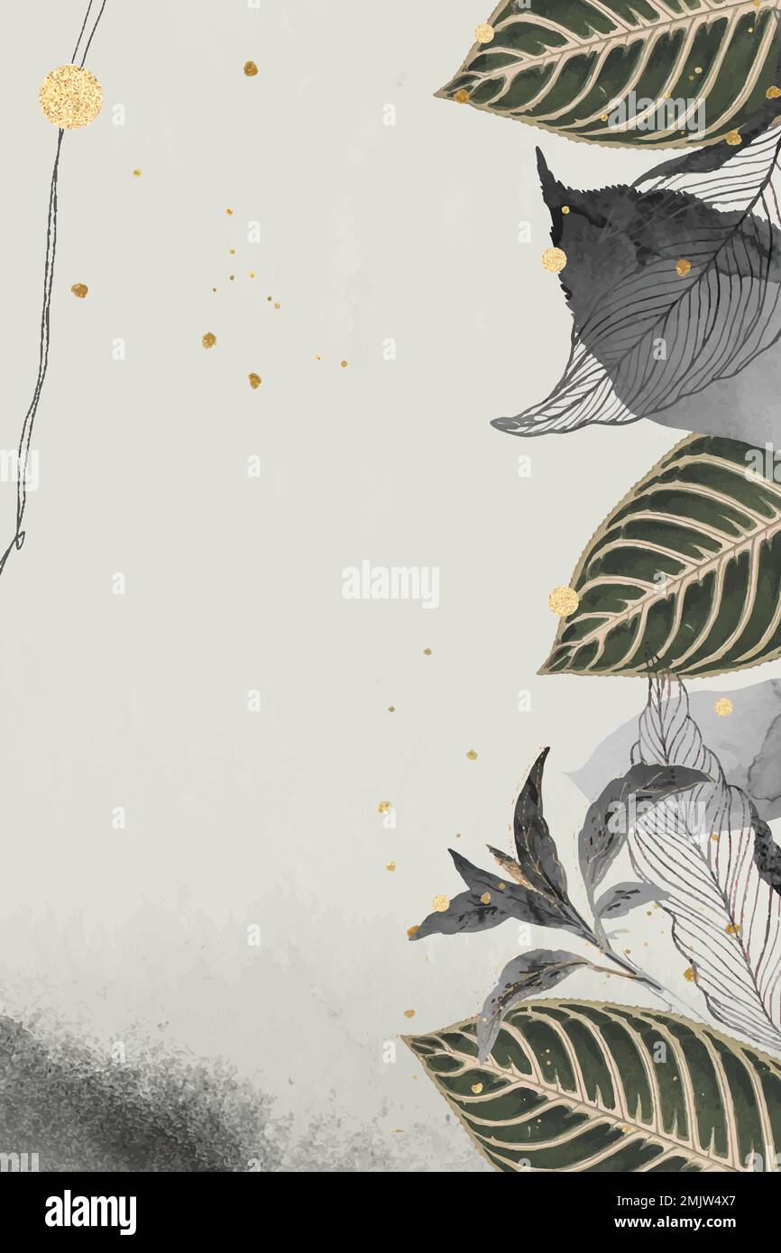 Oriental leaves and gold detailed frame on beige vector Stock Vector ...