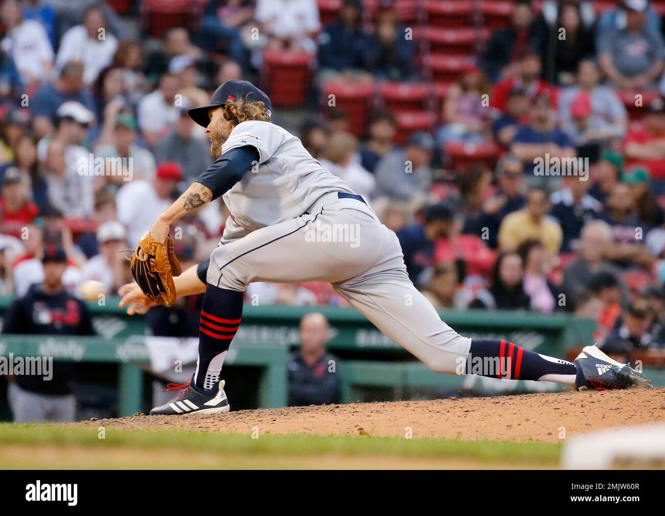 Cleveland Indians relief pitcher Adam Cimber pitches during the eighth ...