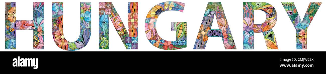 Word HUNGARY. Hand-painted art design. Illustration for t -shirt design ...