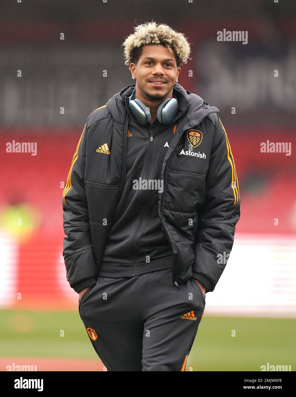 Leeds United's Georginio Rutter inspects the pitch before the Emirates ...