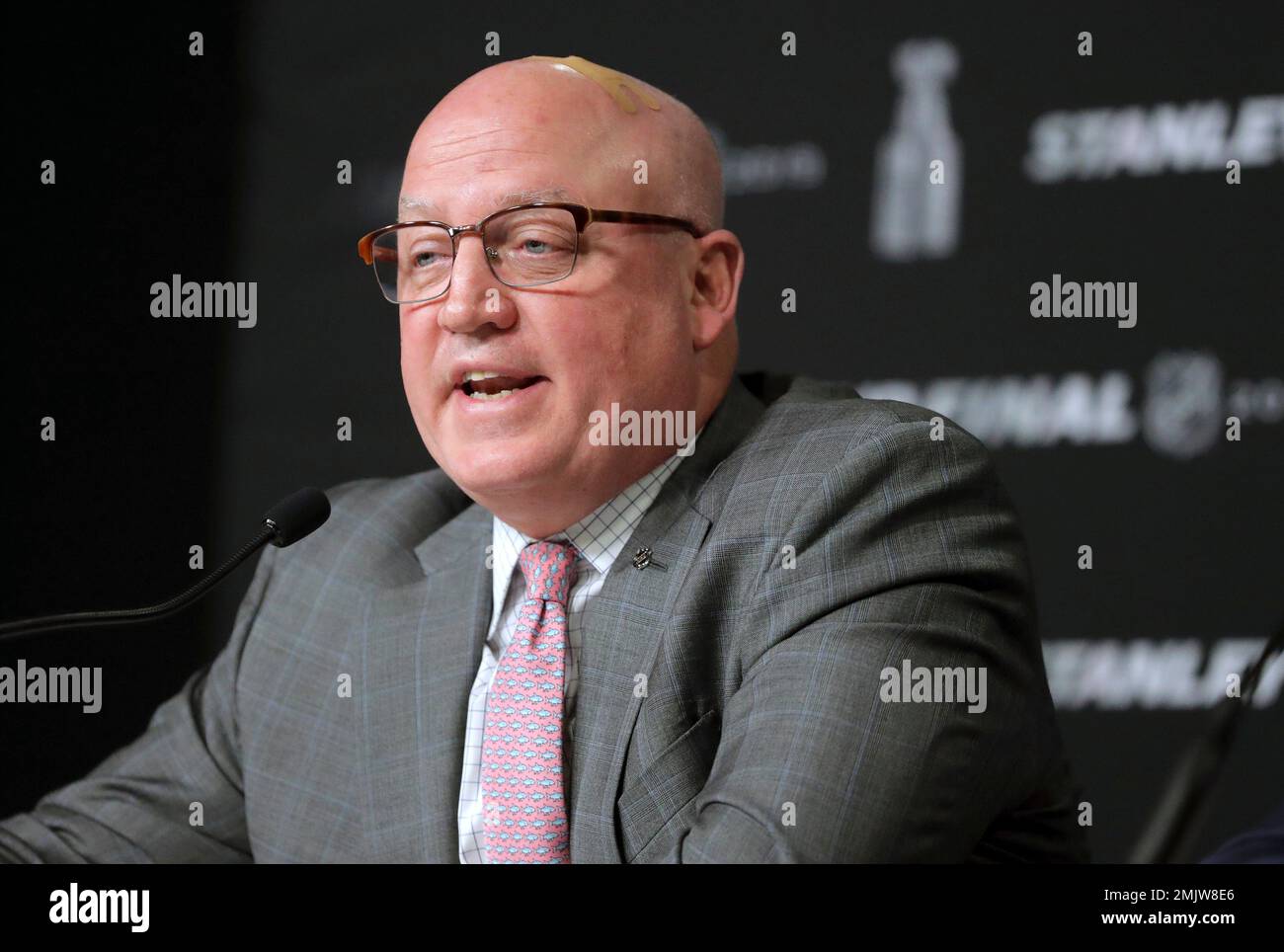 NHL Deputy Commissioner Bill Daly speaks to the media before Game 1 of ...