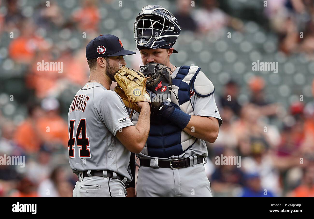 Detroit Tigers pitcher Daniel Norris, left, and catcher Grayson Greiner ...
