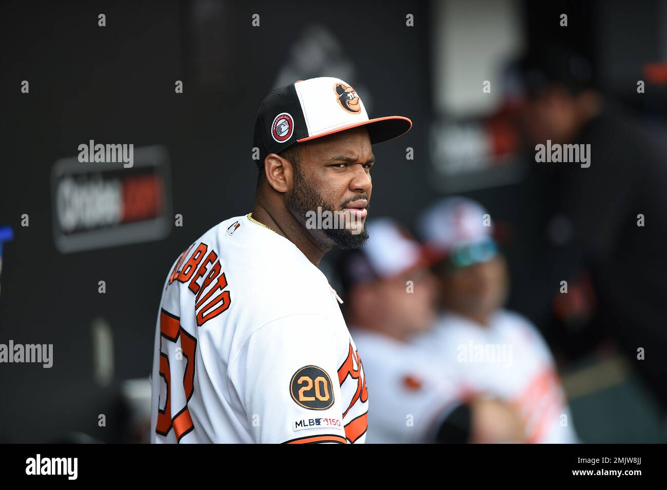 Baltimore Orioles' Hanser Alberto looks to the outfield before playing ...