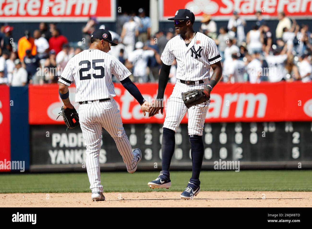 New York Yankees left fielder Cameron Maybin celebrates with second ...