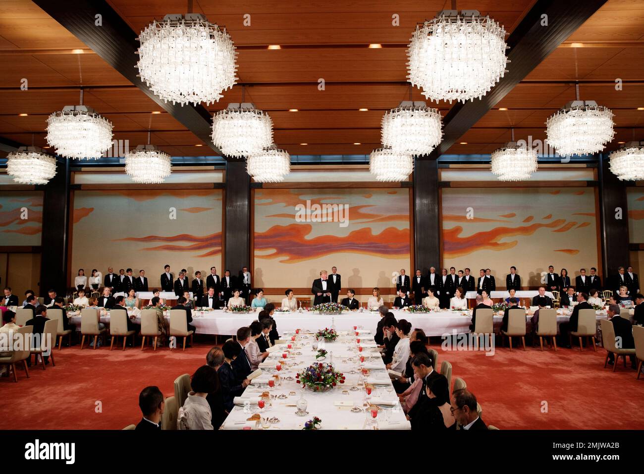 U.S. President Donald Trump speaks during a State Banquet hosted by ...