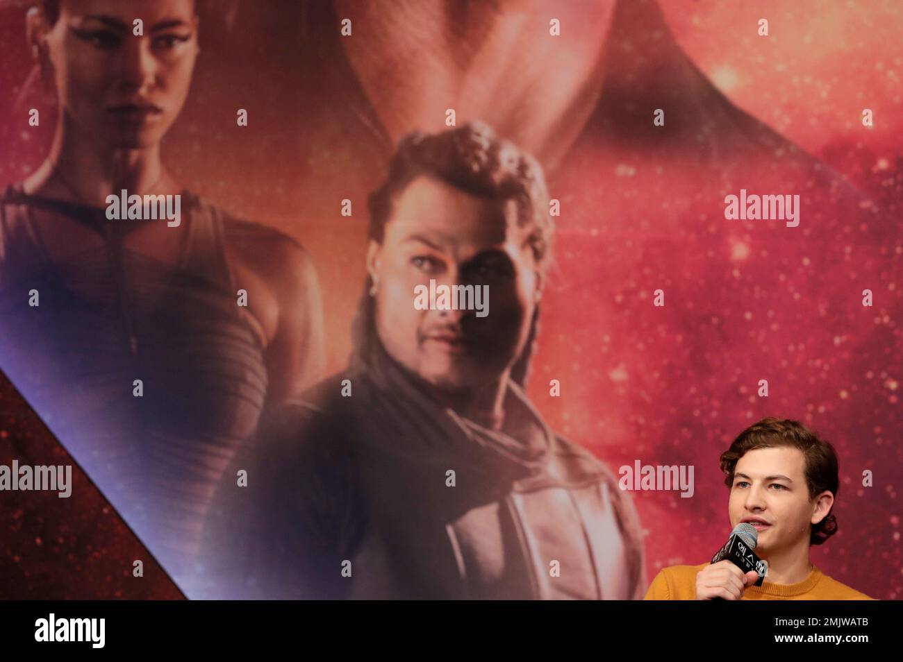 Actor Tye Sheridan speaks during the press conference for his new movie ...