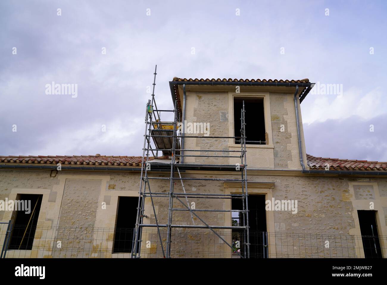 Reconstruction building ancient scaffolding restoration in construction ...