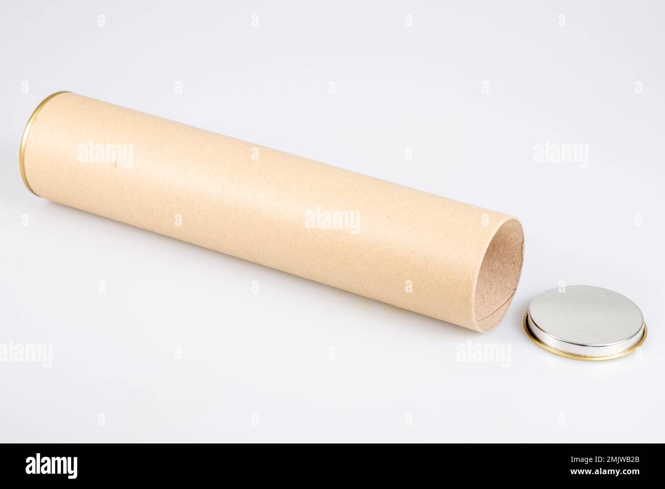 Single empty brown open cardboard roll tube over white background Stock ...