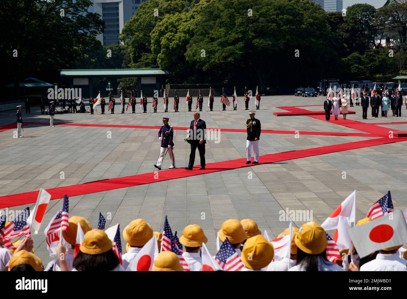 President Donald Trump participates in a welcome ceremony with Japanese ...