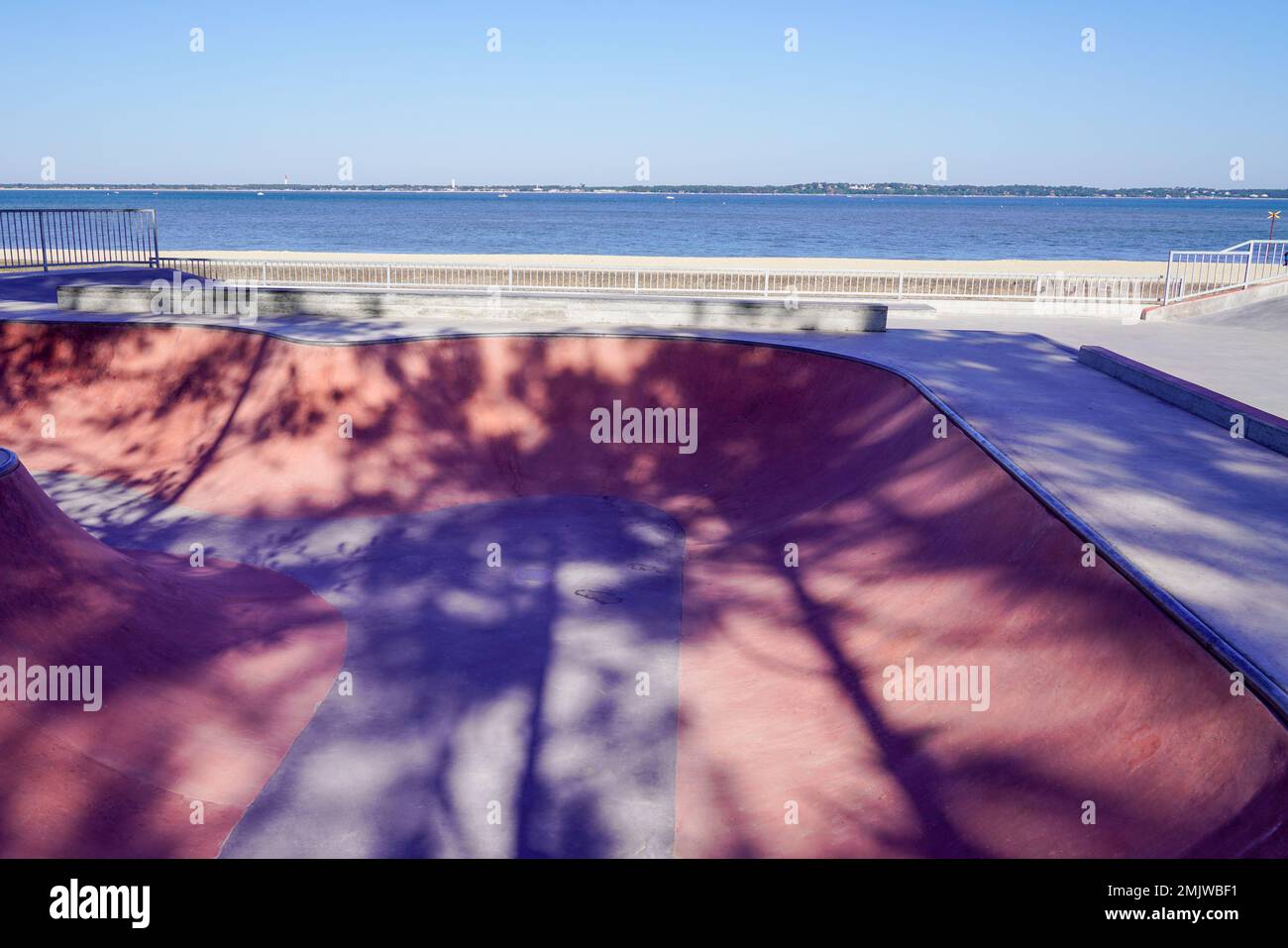 Beach Skatepark on seafront of the arcachon city and basin in france ...