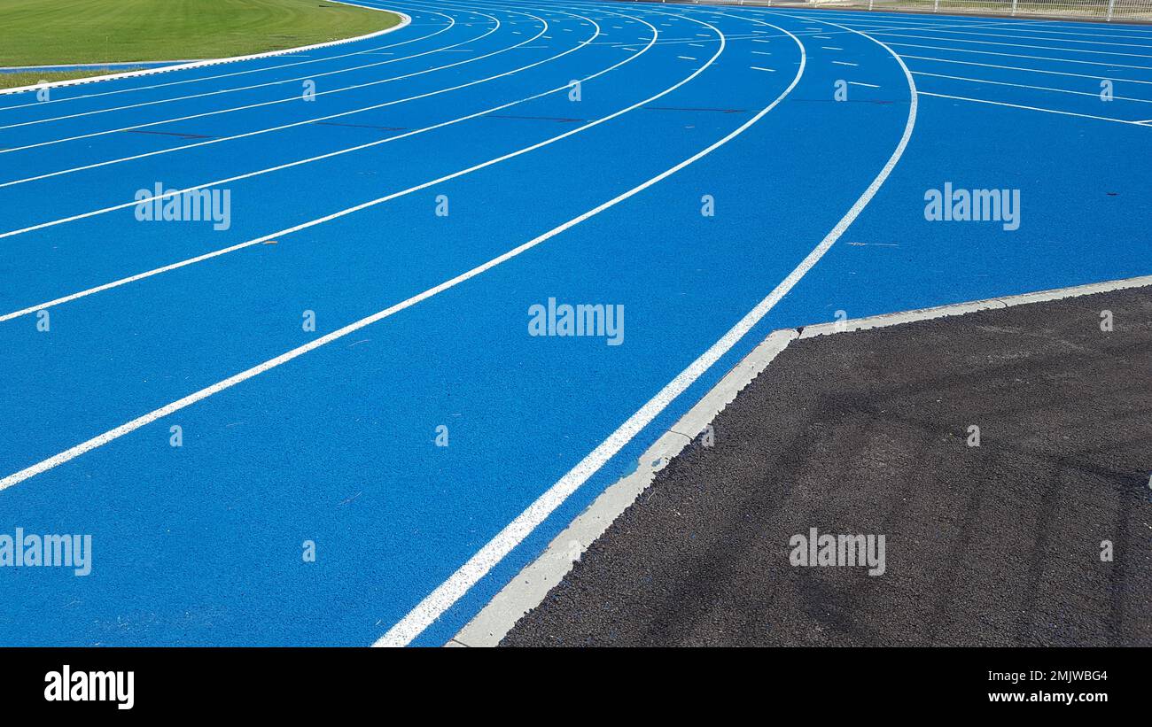 blue race stadium and running track detail for outdoor athletics sport ...