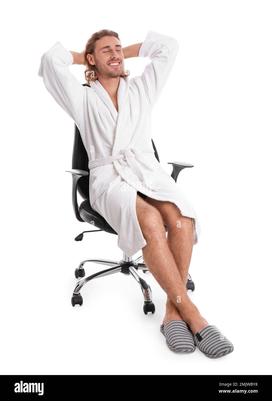 Happy male in bathrobe Cut Out Stock Images & Pictures - Alamy