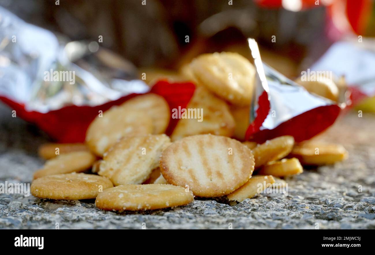 Broken cracker isolated on white background. Crushed dry cracker ...