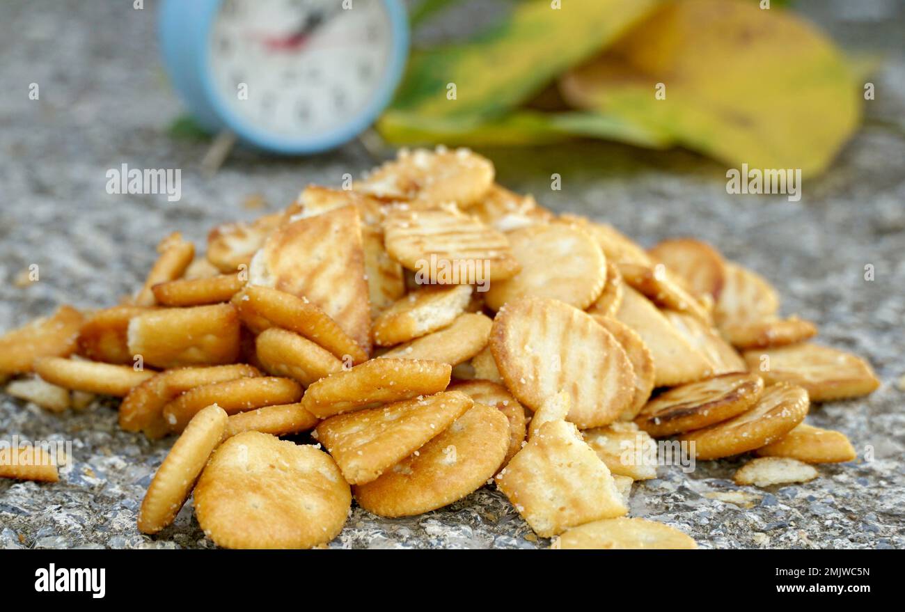 Broken cracker isolated on white background. Crushed dry cracker ...