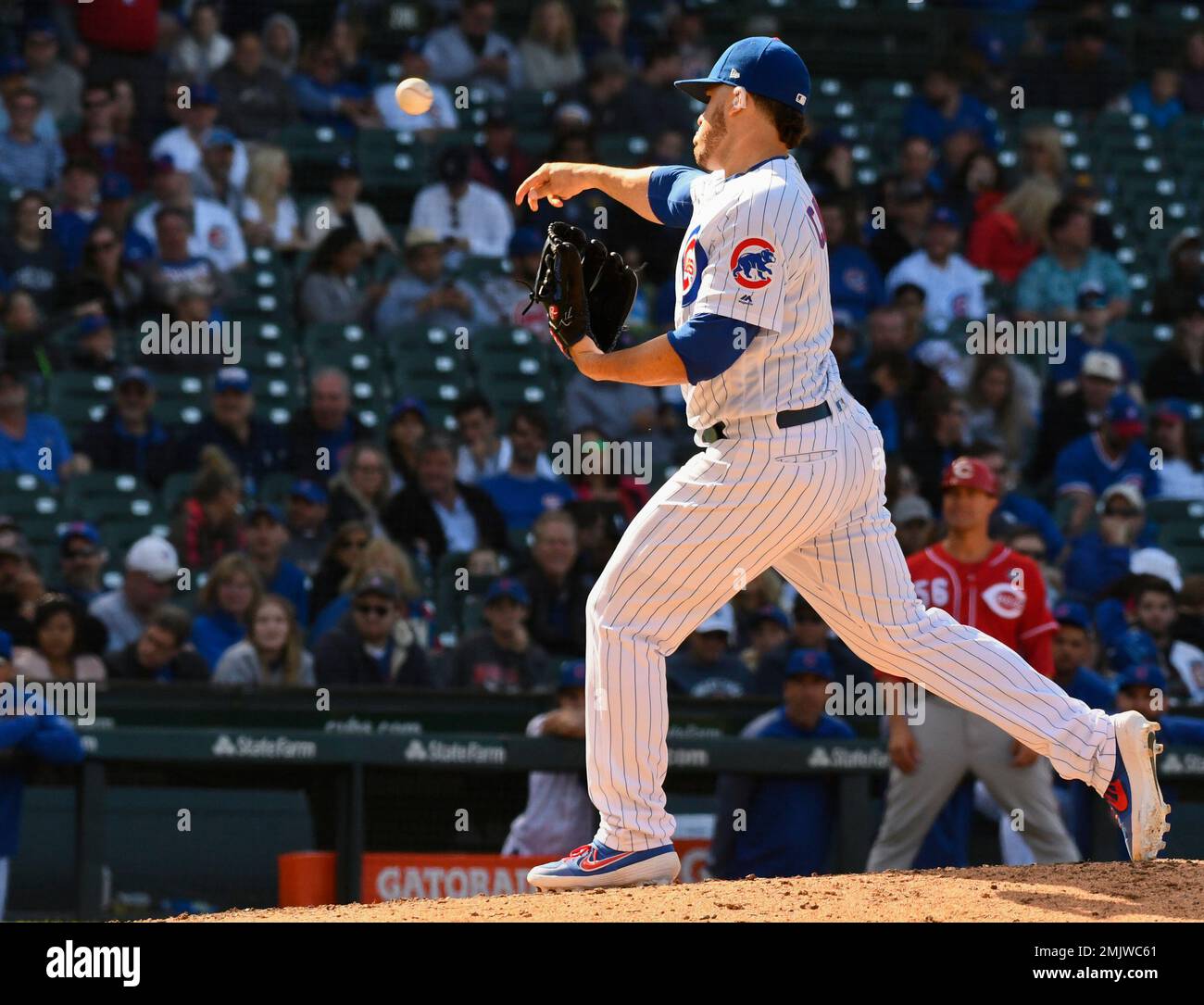 Chicago Cubs catcher Victor Caratini (7) delivers during the ninth ...