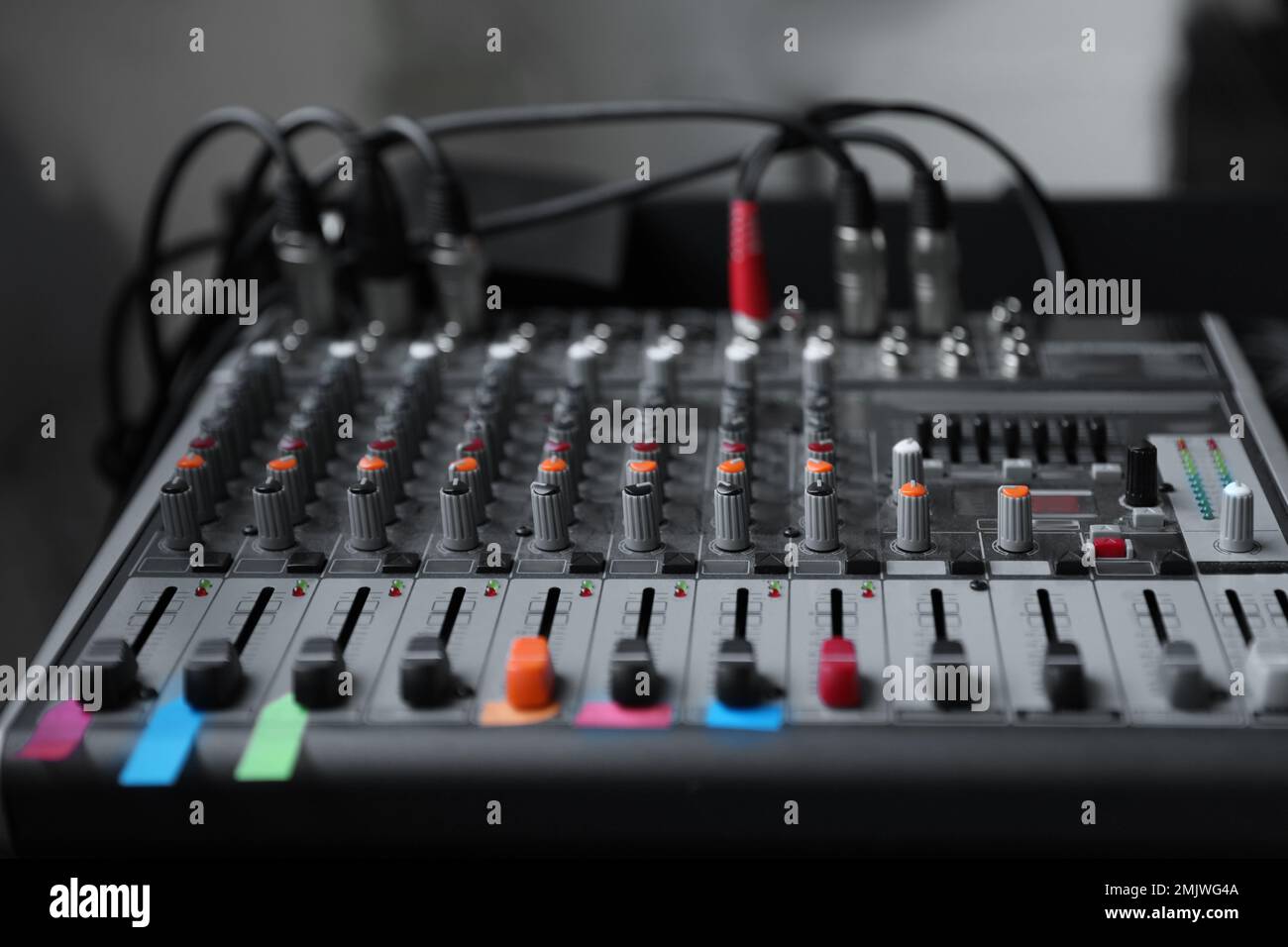 Modern audio mixing console, closeup. Music equipment Stock Photo - Alamy