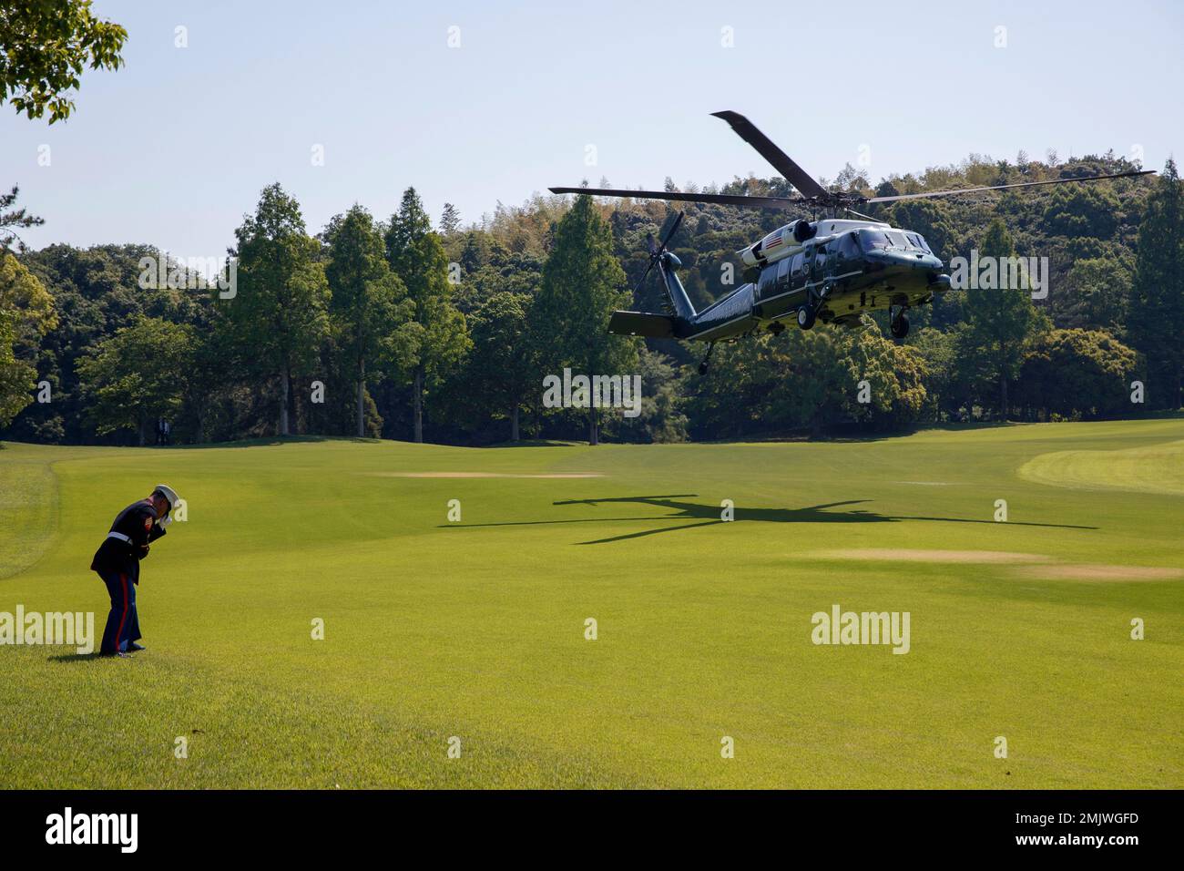 Marine One with President Donald Trump onboard arrives at Mobara ...
