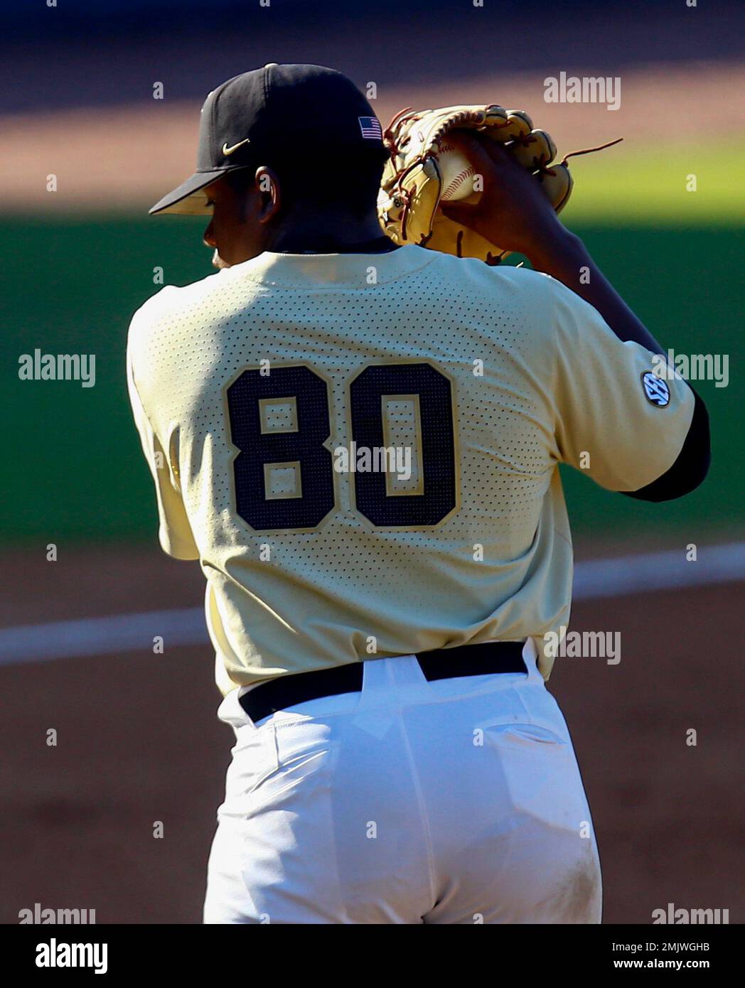 Vanderbilt pitcher Kumar Rocker prepares to throw against LSU during ...