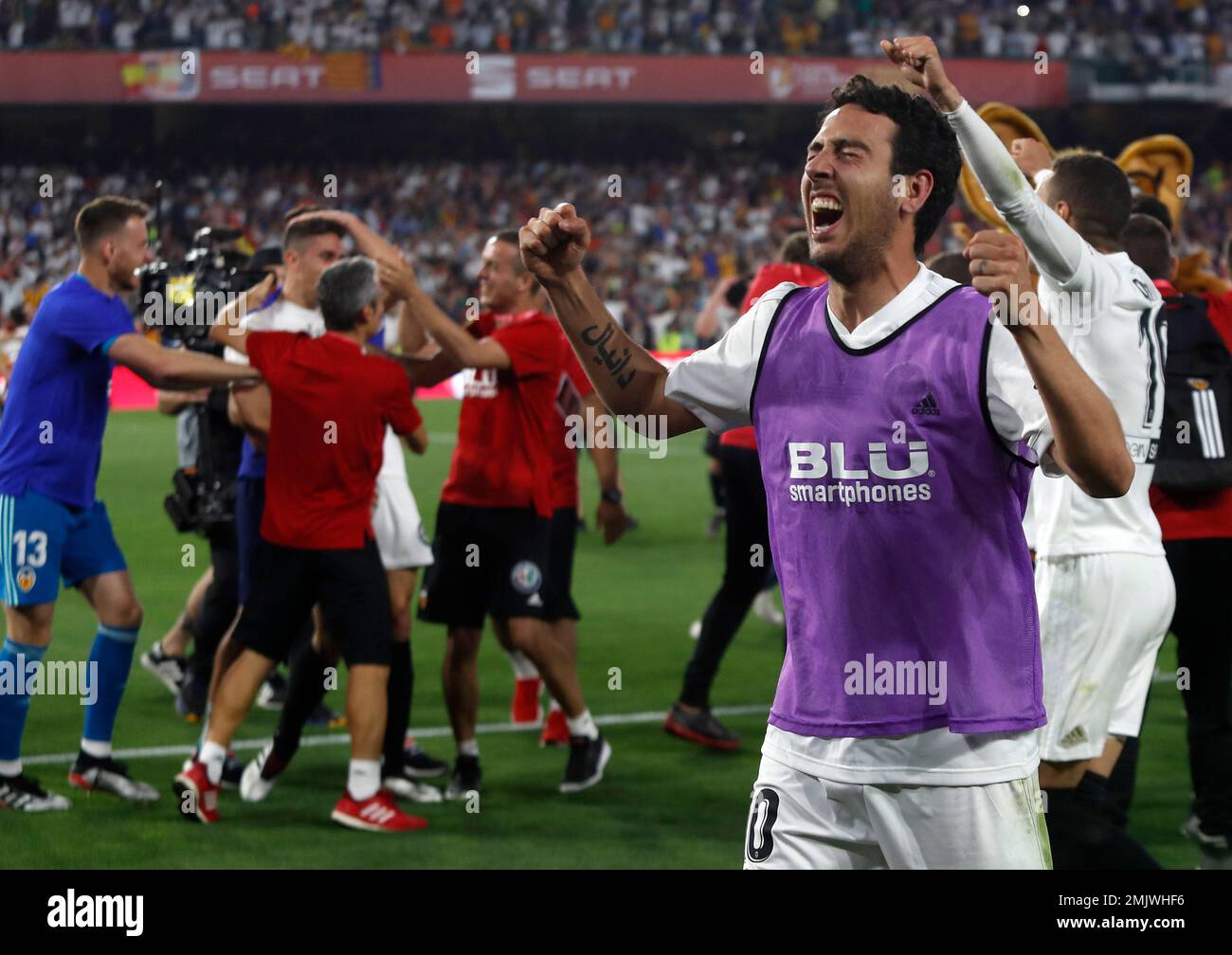Valencia midfielder Daniel Parejo celebrates after winning the Copa del ...