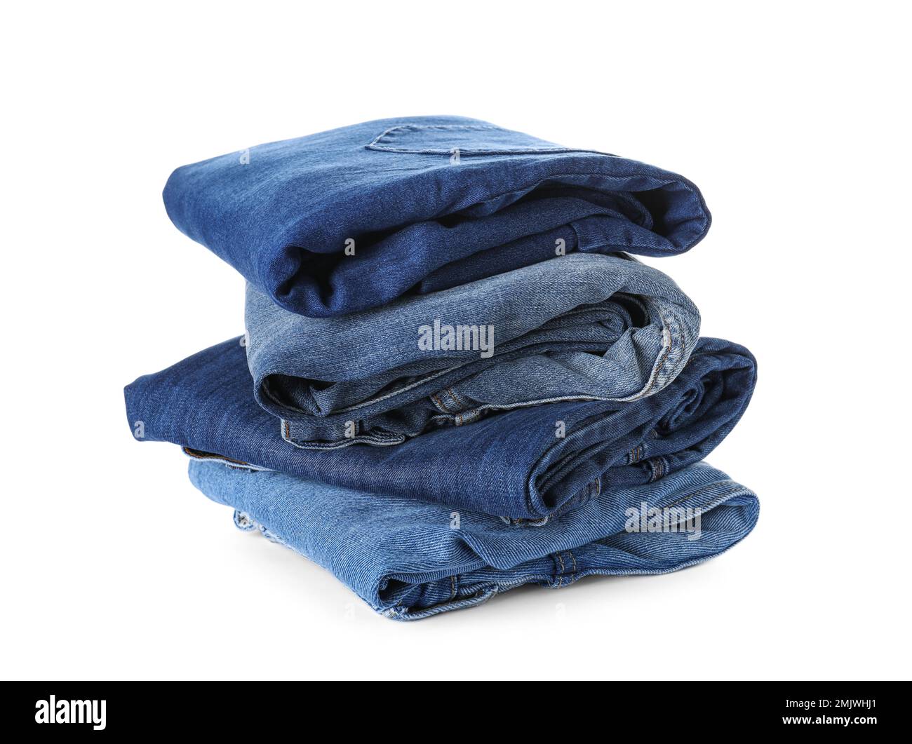Stack of different jeans isolated on white Stock Photo - Alamy
