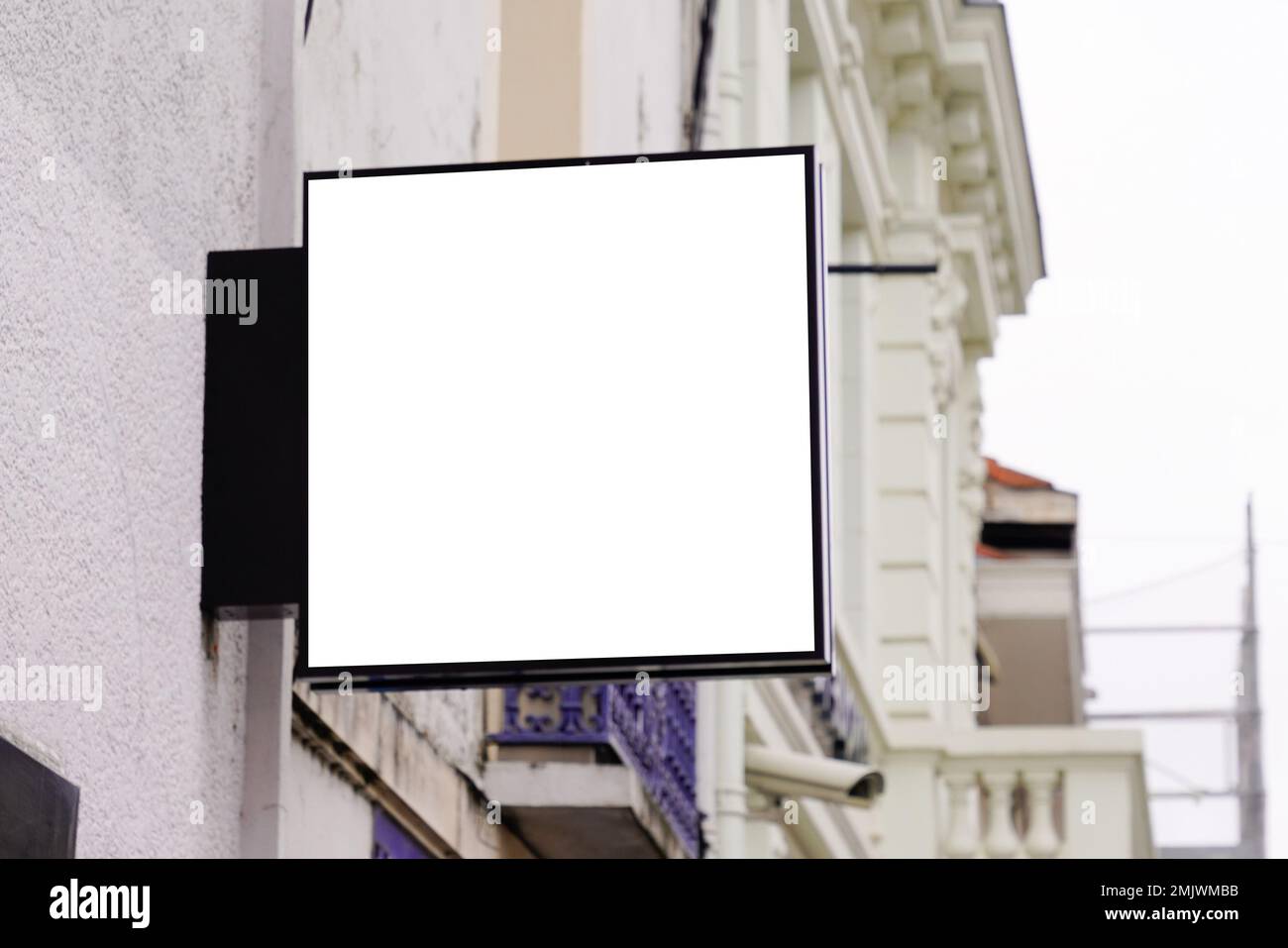 Empty signage modern blank mock up hanging city street with copy space ...