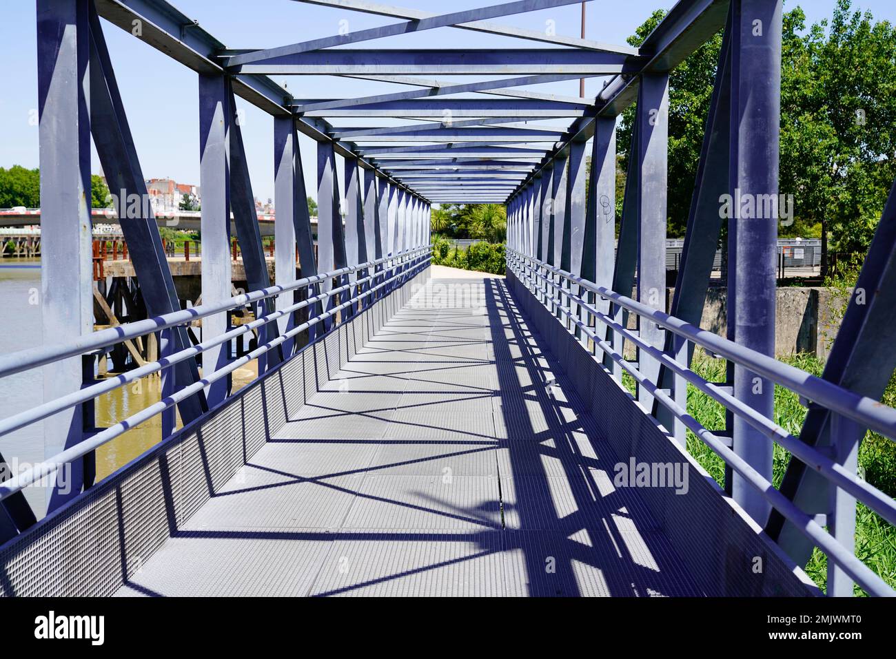 Overground Pedestrian Metal Crossing steel bridge walkway with Modern ...