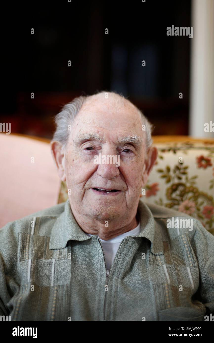 In this photo made Thursday, May 9, 2019, French WWII veteran Leon ...