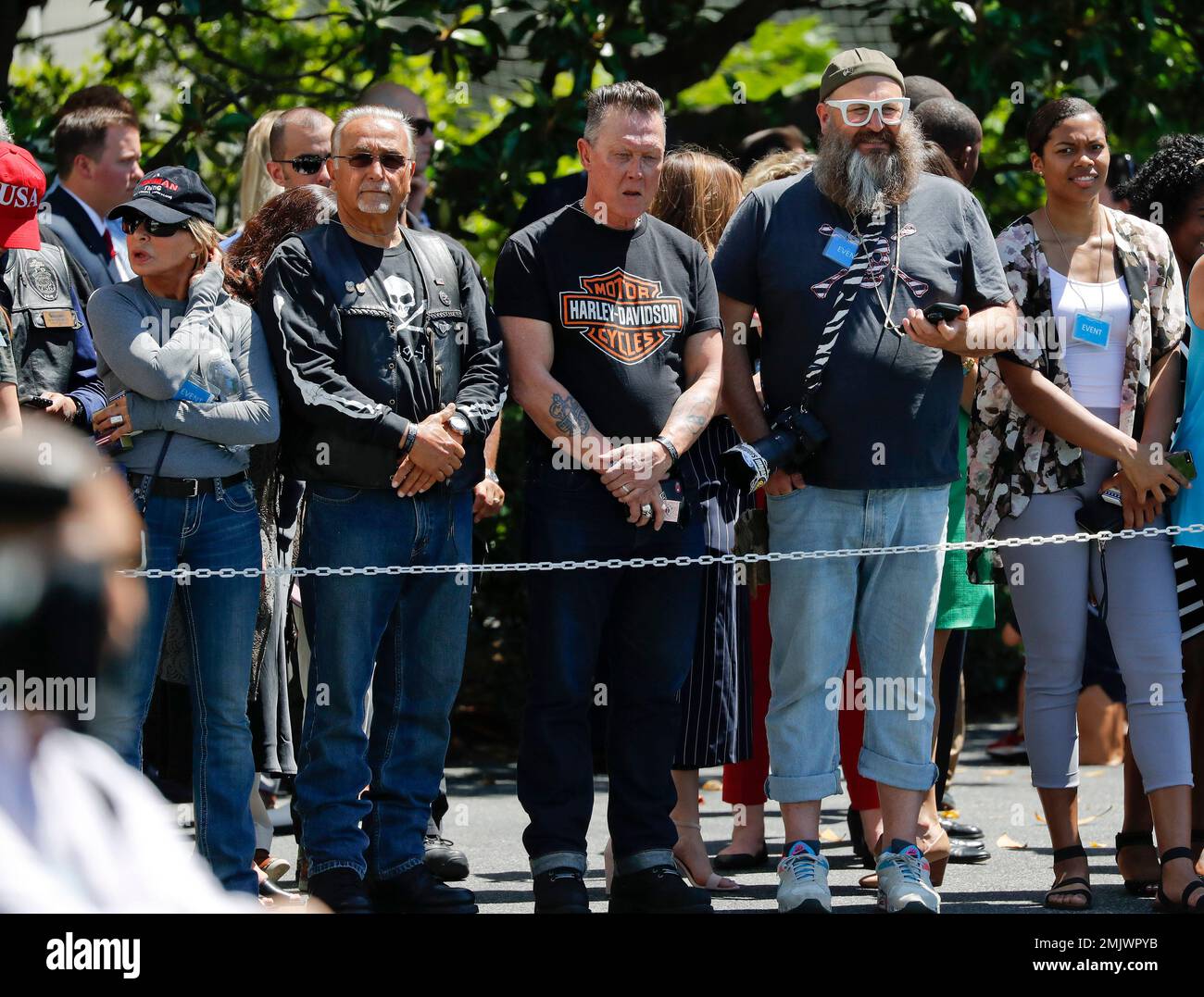 Actor Robert Patrick, center, waits on the South Lawn of the White ...