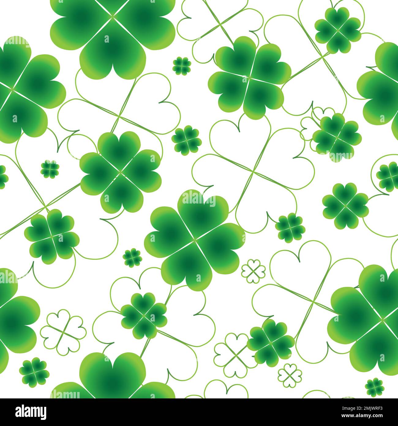 Bright seamless pattern with four-leaf clover on transparent background. St. Patrick's day ...